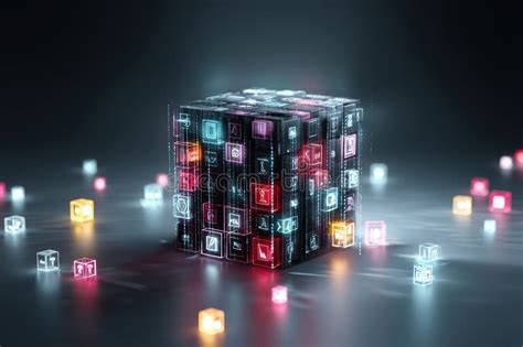 Floating Cube Displays Rotating Ai Icons And Digital Code In A