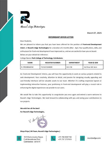 Internshipopportunity Frontenddevelopment Webdesign Careergrowth Premrajesh R