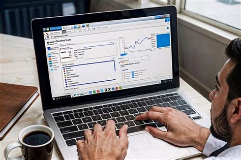 business person working on a laptop computer with fingers flying across