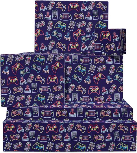 central 23 video game wrapping paper 6 black t wrap sheets with tags neon
