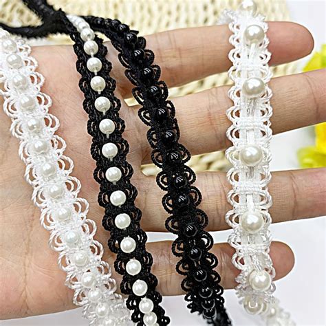 Temu｜black Handcrafted Beaded Pearl Lace Trim 1 Yard Perfect For Dresses Headwear Bridal