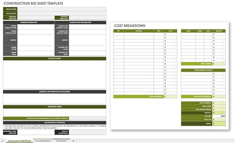 Construction Bid Template Excel