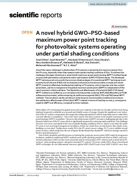 Pdf A Novel Hybrid Gwopso Based Maximum Power Point Tracking For Photovoltaic Systems