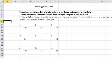 Heine Strømdahl Pythagoras I Excel Færdig Formelberegner