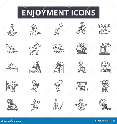 Enjoyment Line Icons For Web And Mobile Design Editable Stroke Signs Enjoyment Outline Concept