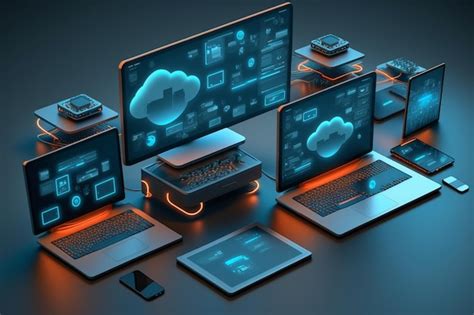 Premium Photo 3d Cloud Computing Hosting Technology With Electronic Devices