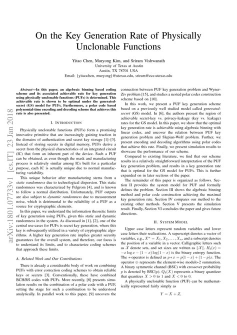 On The Key Generation Rate Of Physically Unclonable Functions Deepai