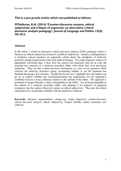 pdf counter discourse corpora ethical subjectivity and critique of