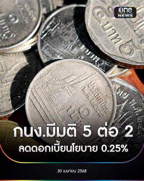 ข่าวช่องวัน คณะกรรมการนโยบายการเงิน กนง มีมติ 5 ต่อ 2 เสียง ให้ลดอัตราดอกเบี้ยนโยบาย 0 25