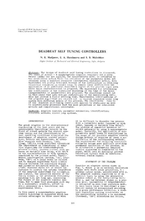 Pdf Deadbeat Self Tuning Controllers