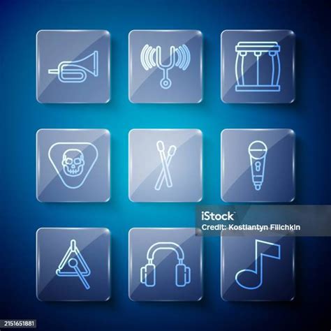 라인 삼각형 헤드폰 음표 톤 드럼 스틱 기타 피크 트럼펫 및 마이크 아이콘을 설정합니다 벡터 Classical Concert에 대한 스톡 벡터 아트 및 기타 이미지 Istock