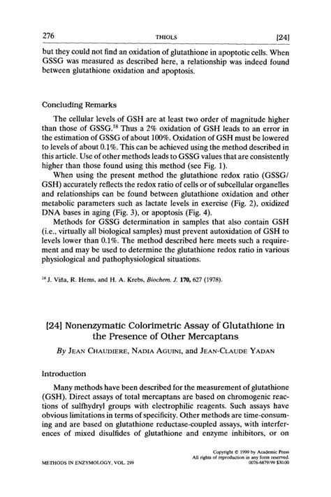 Pdf Nonenzymatic Colorimetric Assay Of Glutathione In The Presence Of Other Mercaptans