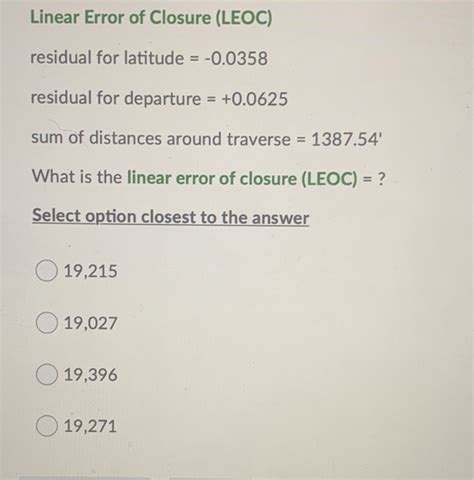 Solved Linear Error Of Closure Leoc Residual For Latitude