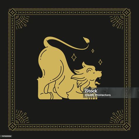 레오 조디악 기호 점성술 천상의 별 밀교 프레임 라인 아트 데코 빈티지 카드 디자인 벡터 가공의 인물에 대한 스톡 벡터 아트 및