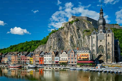 View Of Picturesque Dinant Town Dinant Citadel And Collegiate Church