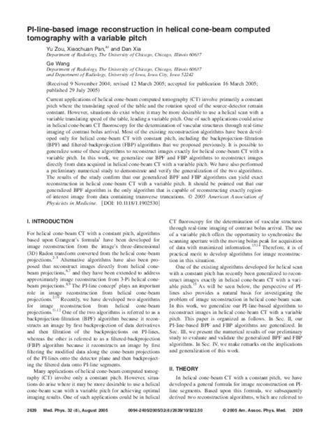 Pdf Pi Line Based Image Reconstruction In Helical Cone Beam Computed Tomography With A
