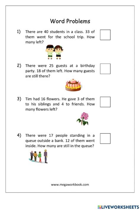 Subtraction Word Problems Online Exercise For Live Worksheets Worksheets Library