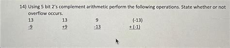 Solved Using 5 ﻿bit 2s Complement Arithmetic Perform The