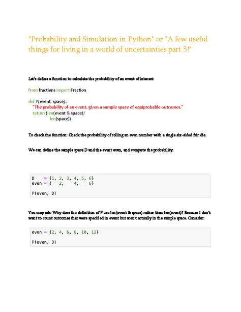 Probability And Simulation 5 Probability And Simulation In Python Or A Few Studocu