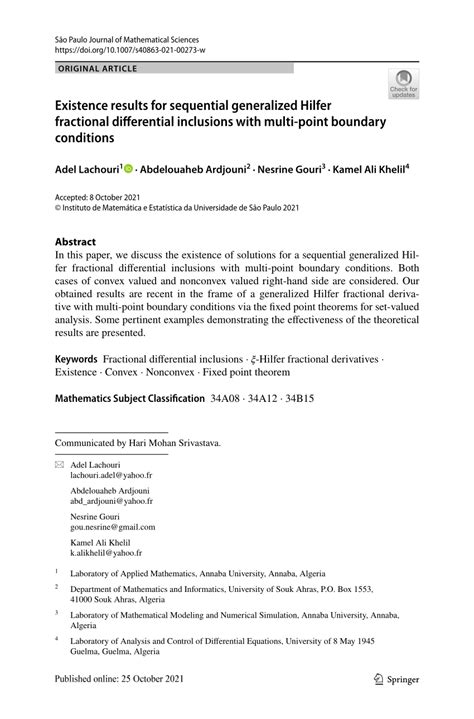 Pdf Existence Results For Sequential Generalized Hilfer Fractional