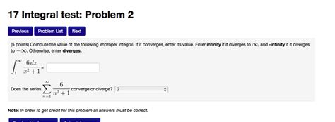 solved 17 integral test problem 2 previous problem listnext