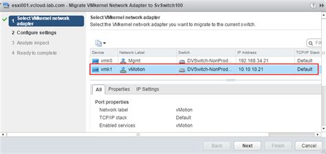 Migrating Move Back From Distributed Virtual Switch To Standard Virtual Switch VMKernal