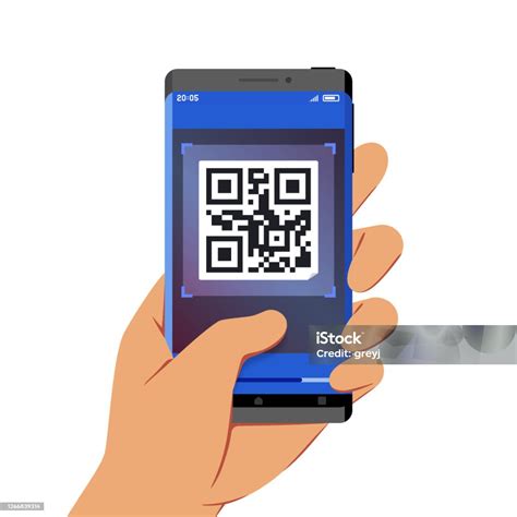 화면에 Qr 코드 스캐너 응용 프로그램과 함께 스마트 폰을 들고 평면 디자인 스타일 일러스트 Qr코드에 대한 스톡 벡터 아트 및 기타 이미지 Istock