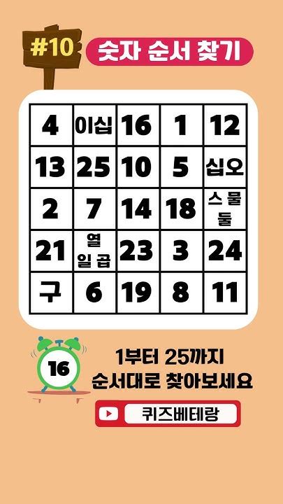 1부터25까지 순서를 시간 안에 찾는다면 상위 1~ 치매예방두뇌건강숫자퀴즈인지력관찰력50대60대뇌건강뇌운동숫자