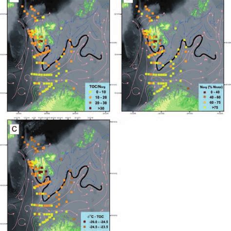 Crossplot of A δ C TOC vs the Norg TOC ratio and B δ C TOC Download Scientific