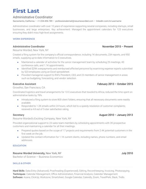 3 Administrative Coordinator Resume Examples For 2025 Resume Worded