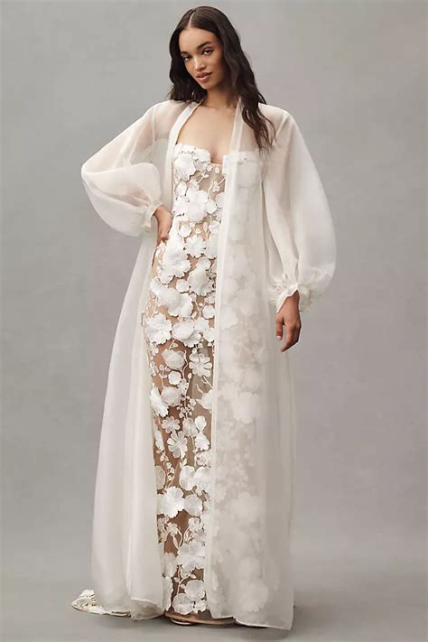 Bronx And Banco Jasmine Blanc Strapless Floral Appliqué Sheer Wedding