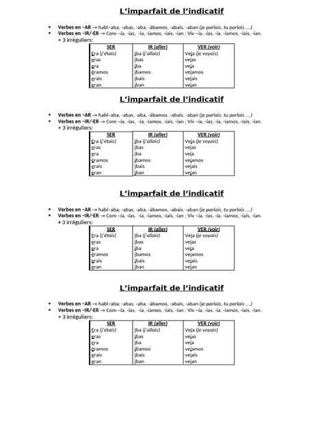 Fiche Imparfait De Lindicatif C3a9lc3a8ves Pdf