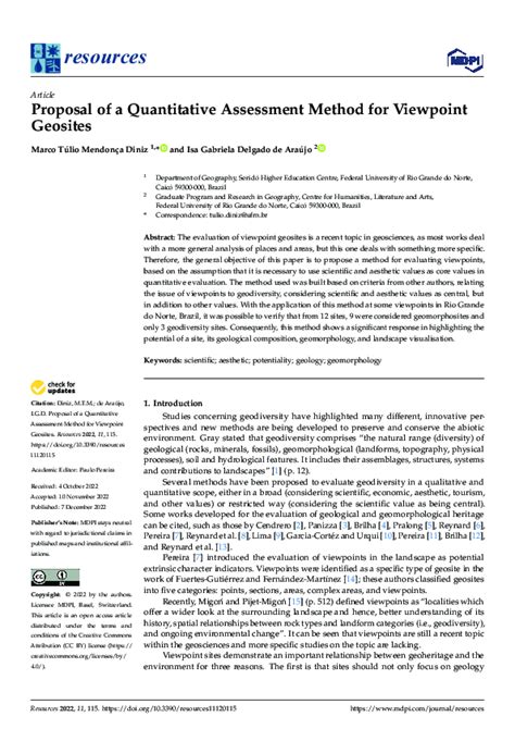 Pdf Proposal Of A Quantitative Assessment Method For Viewpoint Geosites