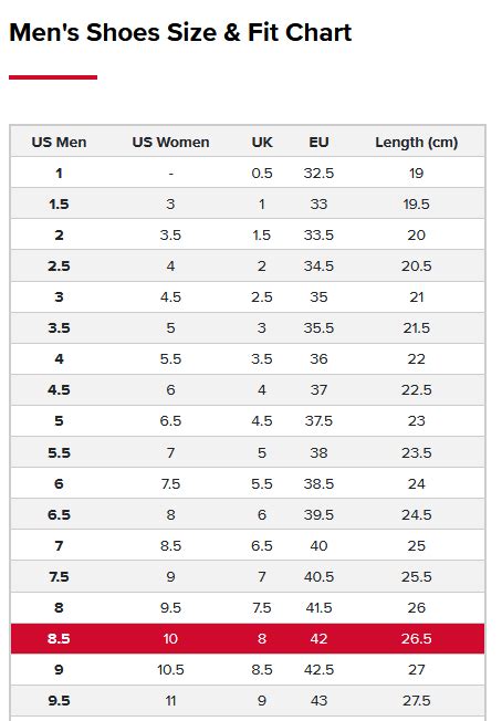 Unisex Size Conversion Chart Size Guide Bobbi Hommey