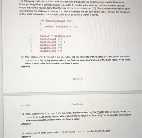 Solved The Following Code Uses A Hash Table Data Structure