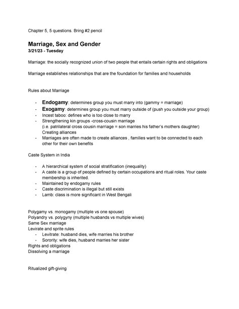 3 21 23 3 23 23 Marriage Sex And Gender Chapter 5 5 Questions Bring 2 Pencil Marriage