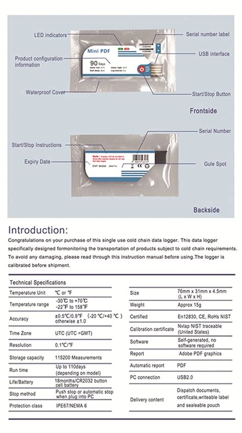 Temperature Single Use USB Data Logger Days Ambient Storage BigaMart