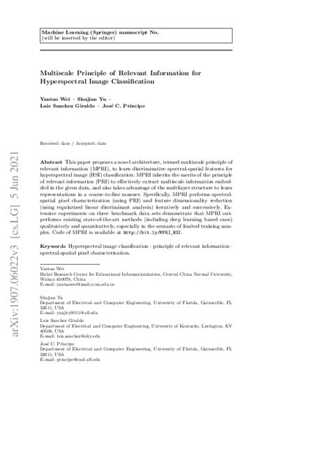 Pdf Multiscale Principle Of Relevant Information For Hyperspectral