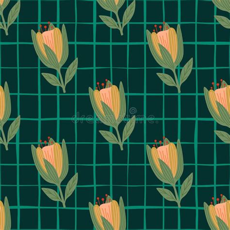 Cute Tulip Flower Seamless Pattern Wildflower Botanical Design Stock