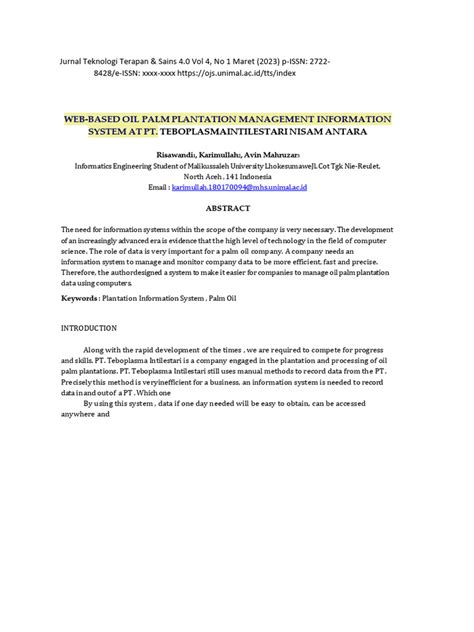 Sistem Informasi Pengelola Perkebunan Kelapa Sawit Berbasis Webdocx Download Free Pdf System
