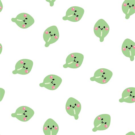Seamless Pattern Of Cute Smile Face Leaf On White Backgroundnaturecartoon Character Hand Drawn