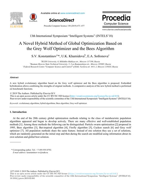 Pdf A Novel Hybrid Method Of Global Optimization Based On The Grey Wolf Optimizer And The Bees