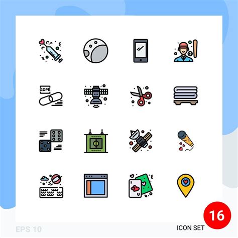 Group Of 16 Flat Color Filled Lines Signs And Symbols For Clip Player Smart Phone Female