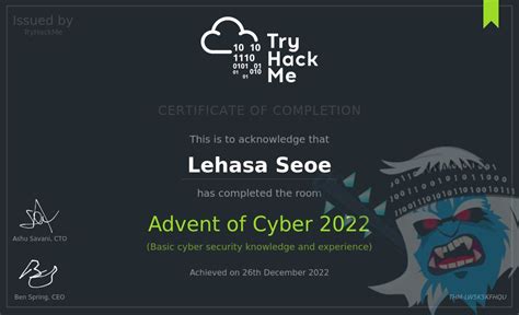 Tryhackme Adventofcyber2022 Cybersecurity Lehasa S