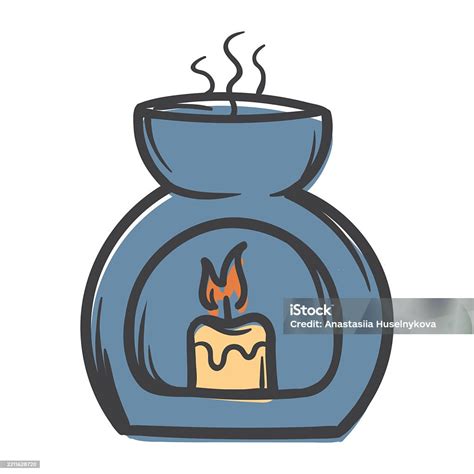 촛불이 달린 아로마 램프 스티커 아이콘 인쇄에 대 한 벡터 그림 흰색 배경에 고립 된 간단한 손으로 그린 이미지 개성 개념에 대한 스톡 벡터 아트 및 기타 이미지 Istock