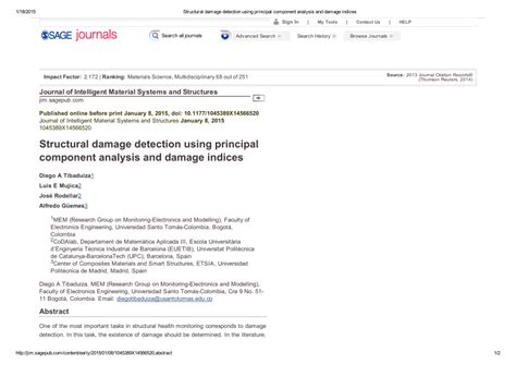PDF Structural Damage Detection Using Principal Component Analysis And Damage Indices