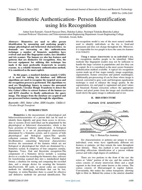 biometric authentication person identification using iris recognition
