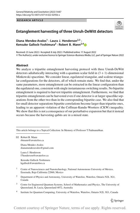 Entanglement Harvesting Of Three Unruh Dewitt Detectors Request Pdf