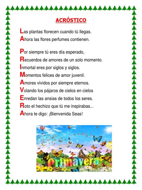 Acróstico Primavera Pdf Ocio Deportes
