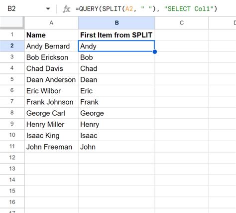 Google Sheets Use SPLIT Function And Get First Item